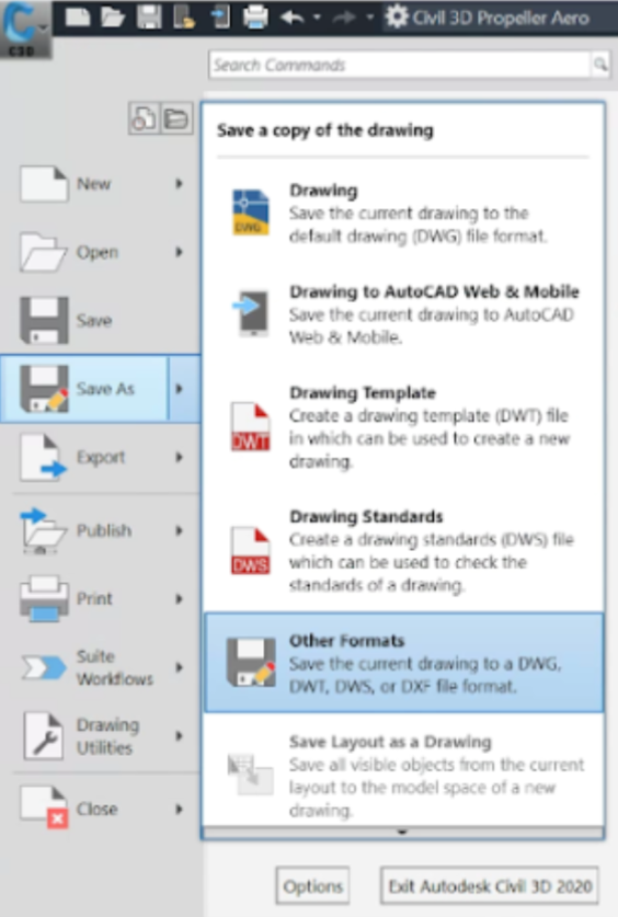 Exporting a TIN Surface .DWG to a .DXF in Civil 3D – Propeller Aero